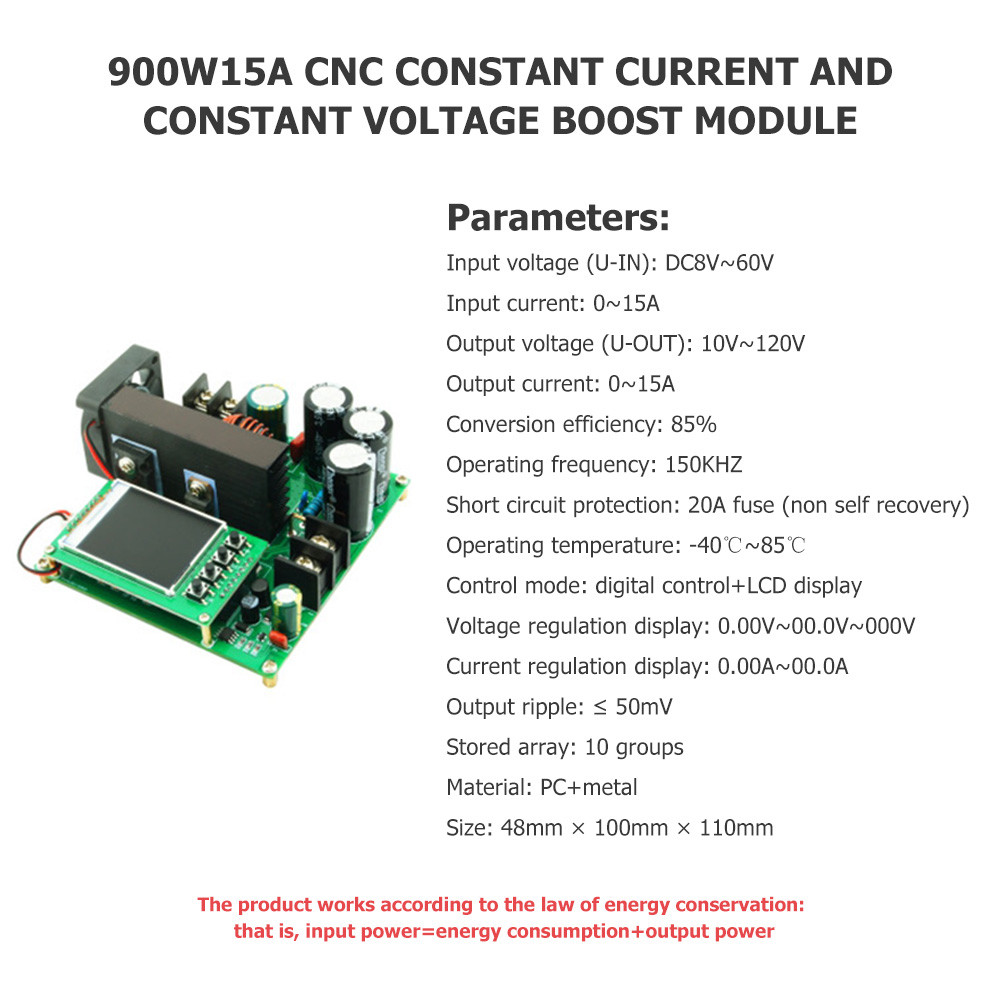 900W 15A Step Up Converter TFT Digital Display DC-DC Boost Converter Module 8-60V To 10-120V ...