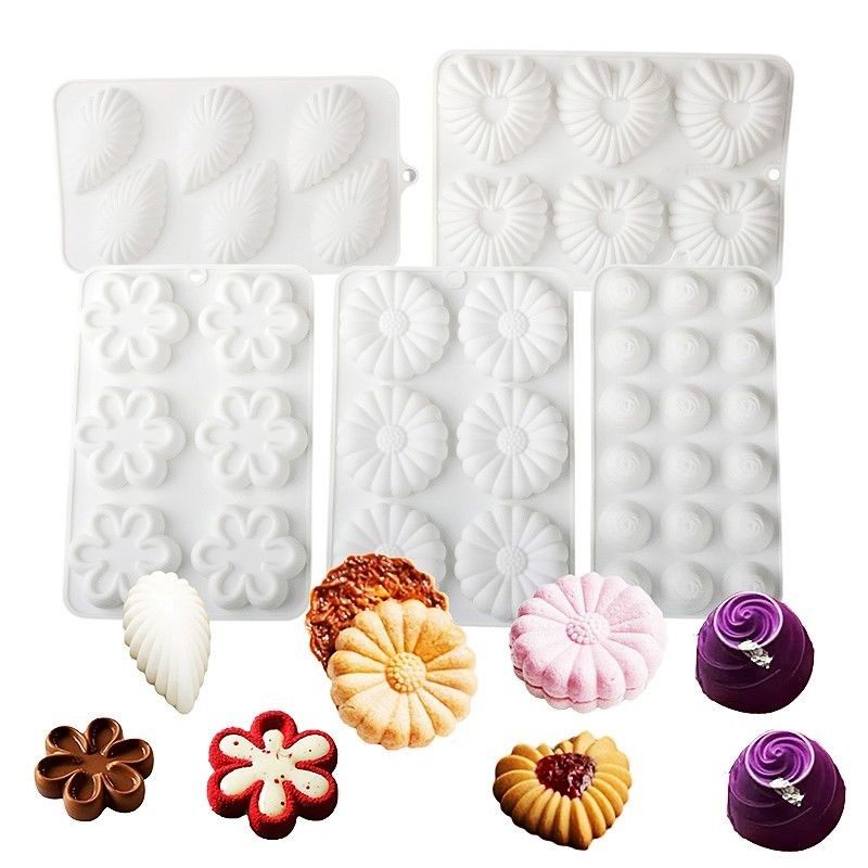 6 Shells Love Heart Small Flower Mousse Cake Mold Flower Cyclone ...