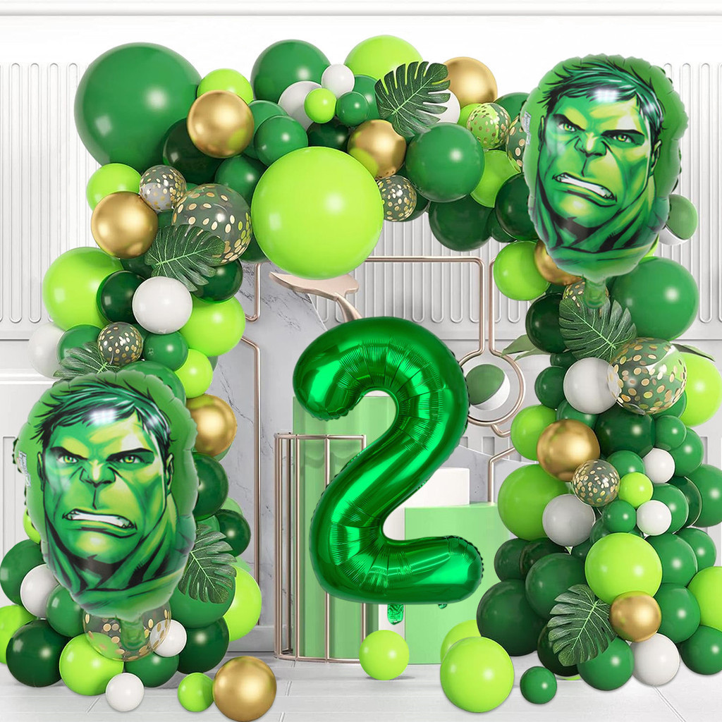 Superhero Theme Hulk Head Balloon Garland Arch Kit Gold Confetti ...