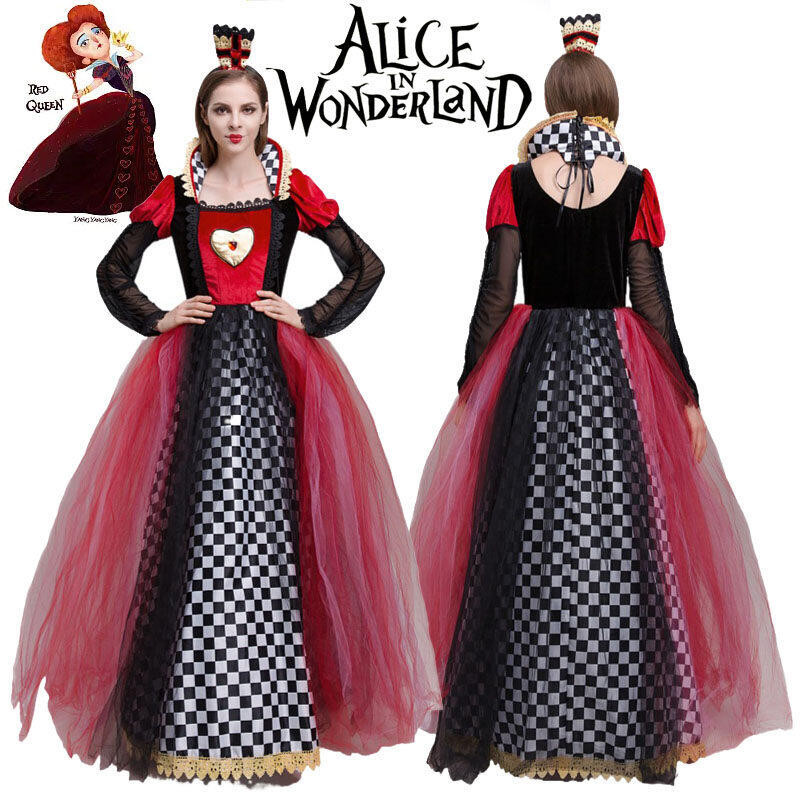 Alice In Wonderland Queen Of Hearts Costume For Women Poker Red Heart ...
