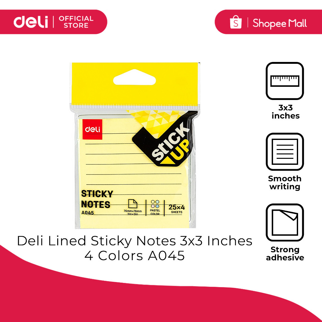 Deli A045 Lined Sticky Notes 3x3 Inches 4 Colors | Shopee Philippines