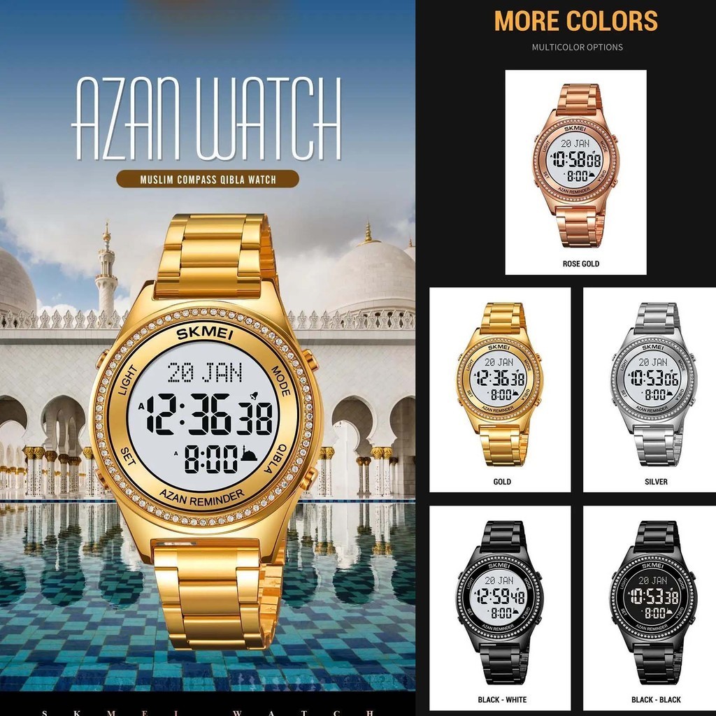 Fashion Full Steel Muslim Azan Digital Watch Men Back Light Waterproof ...