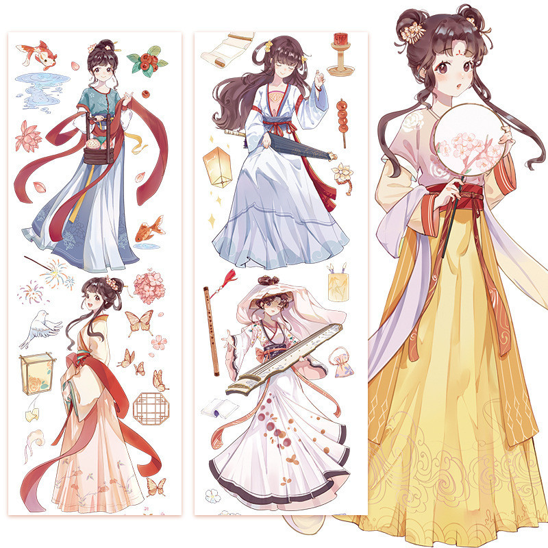 Antique Character Shiny PET Special Oil Cute Q Version Girl Collage ...