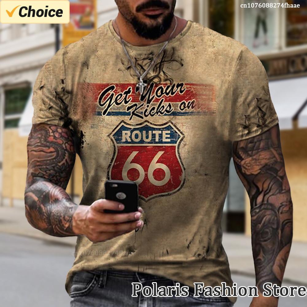 Route 66 T Shirt Men Vintage American Top Oversized Clothes 3D Printing ...