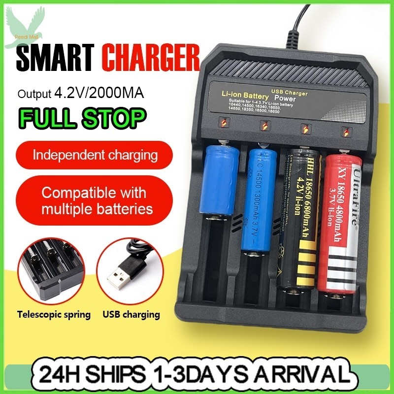 USB 18650 Charger Li-ion Battery Charger 4 Slots Portable Battery ...