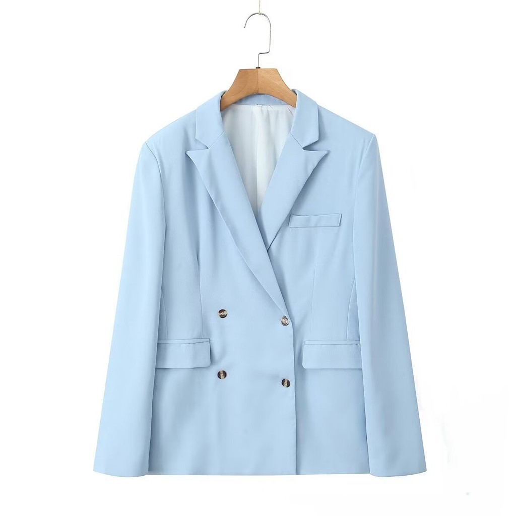 Qunz Fashion Light Blue Loose Fitting Double Breasted Buckle Suit 24001 ...