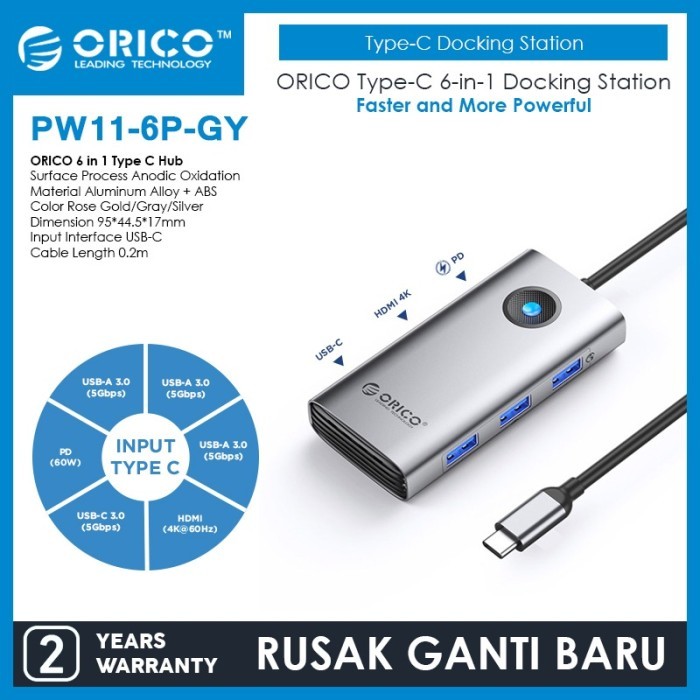 Orico Type C Hub 5gbps Usb 3 0 Usb C Pd100w Hdmi 4k 30hz Pw11 6p