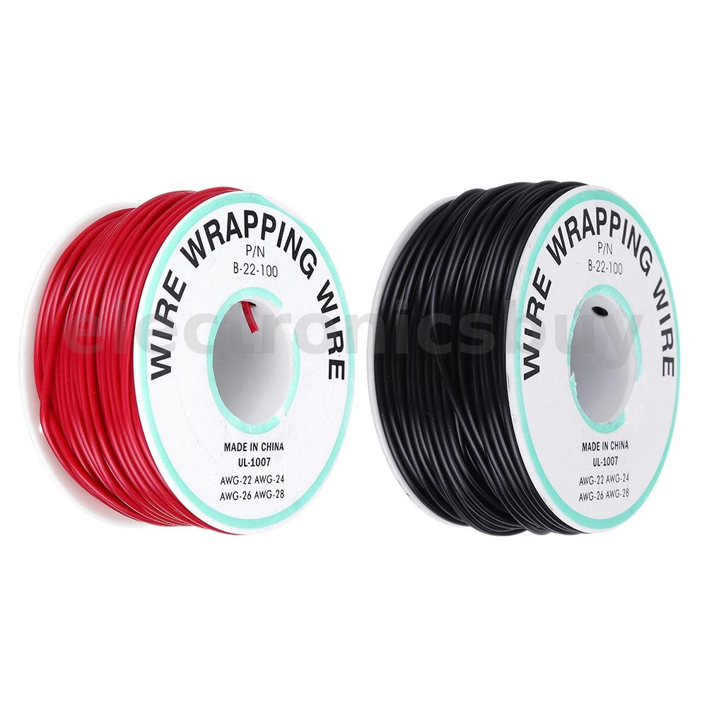30M 22AWG Black/Red UL 1007 Cable Line PCB Wire Tinned Copper Solid ...