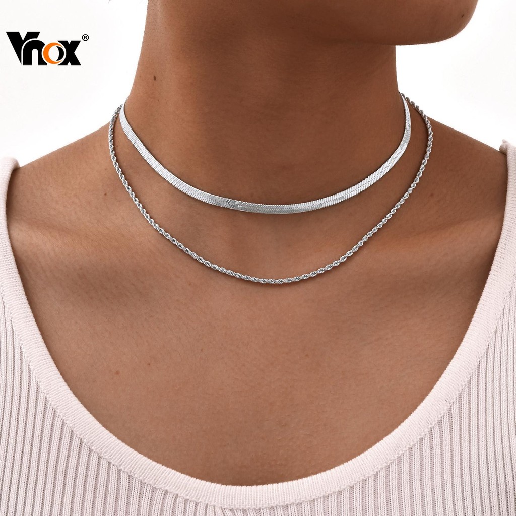 Vnox Simple Double Layer Snake Rope Chain Necklace For Women Stainless ...
