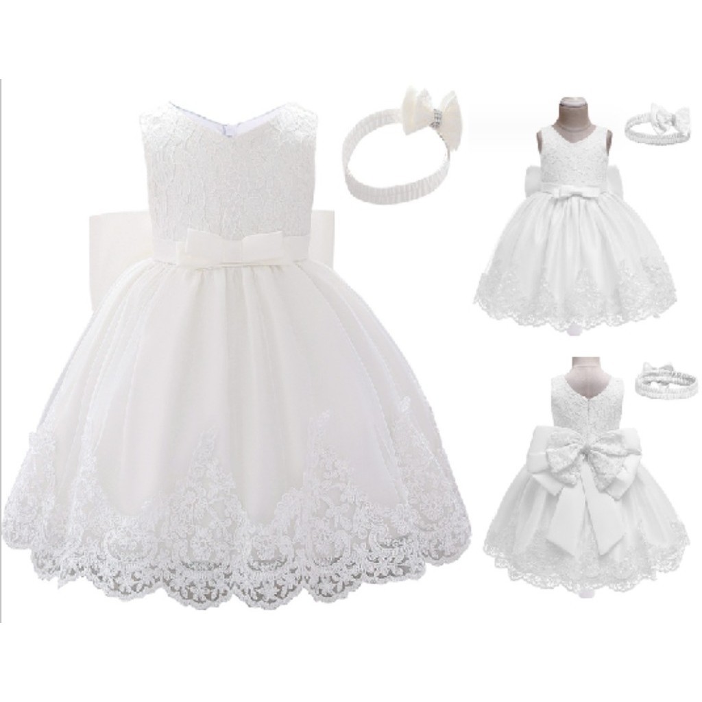 Infant Baptismal Baby Lace Dress Big Bow White Baptism Dresses for Girls 1 Birthday Wedding Baby ...