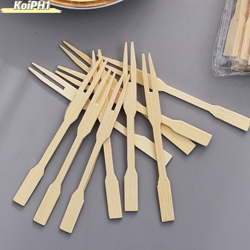 【100pcs】Bamboo Mini Fork 9cm (Siomai, Takoyaki, Cocktail, Fruitpick ...
