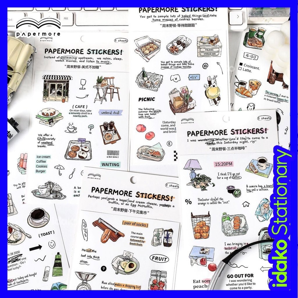 2 Sheets Weekend Picnic Series Stickers Retro Cute Handbook Material ...