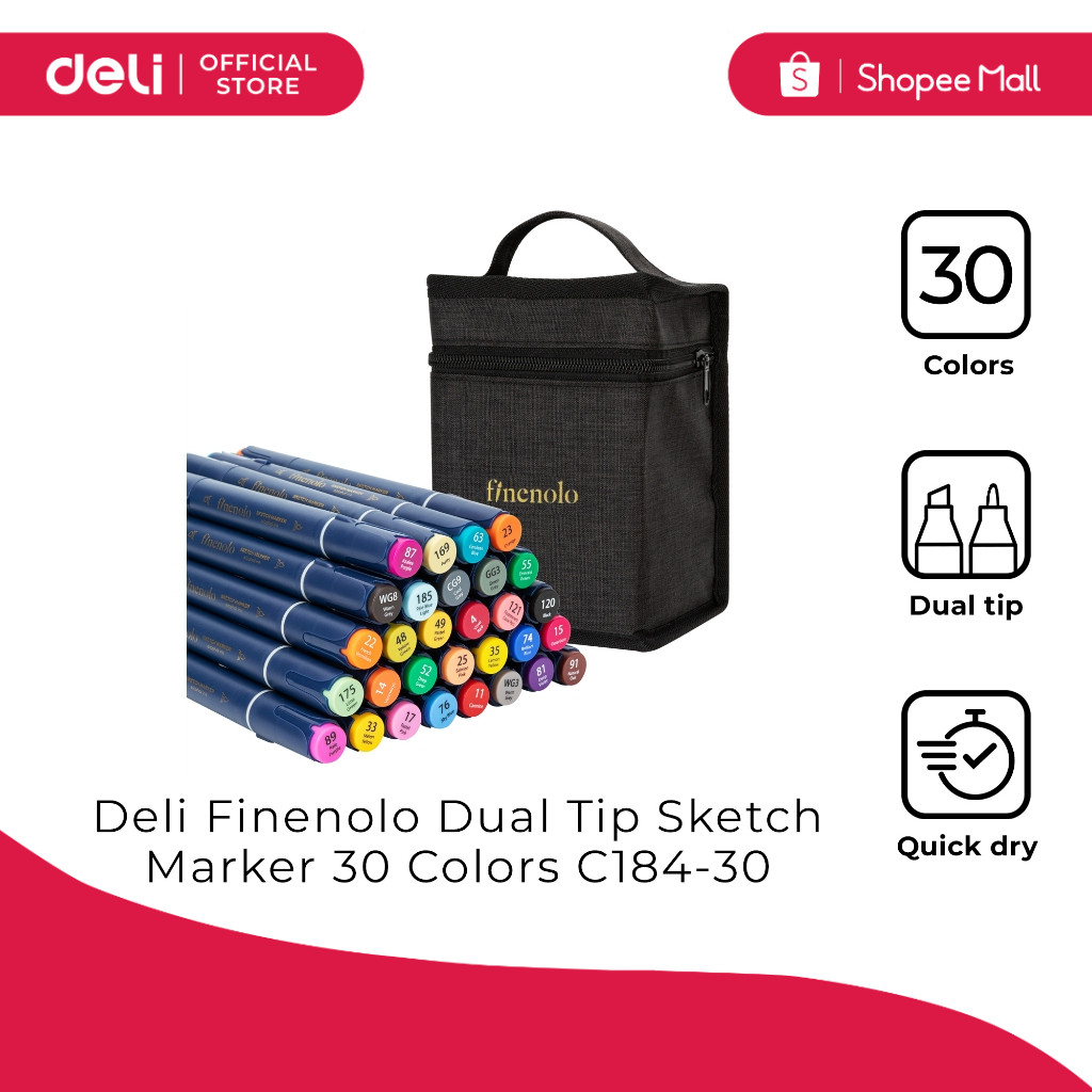 Deli C184-30 Finenolo Dual Tip Sketch Marker 30 Colors | Shopee Philippines