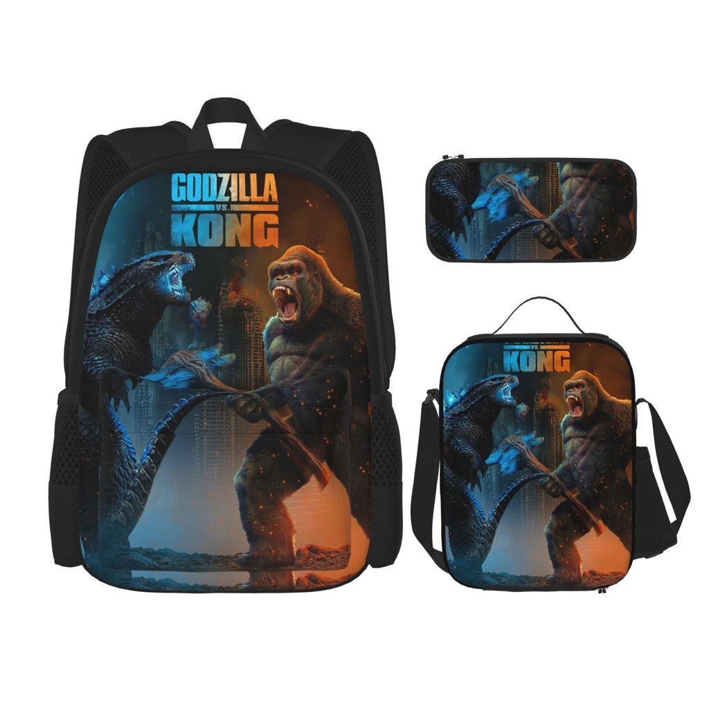 Godzilla VS Kong 3in1 Cartoon School bag + Pencil case + Lunch bag ...