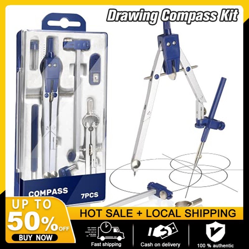 1 Set 7pcs Compass Professional Drawing Compasses Practical Drafting ...