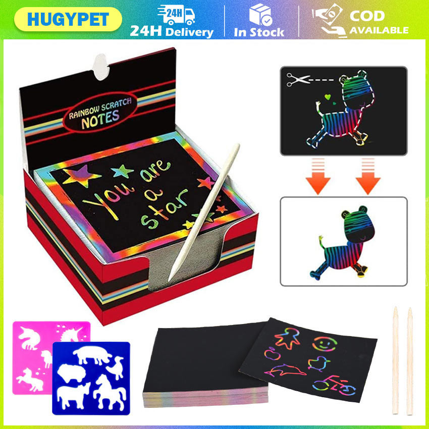 100pcs/Box Rainbow Scratch Mini Notes Paper Pad Cards With 2 Stylus 2 ...