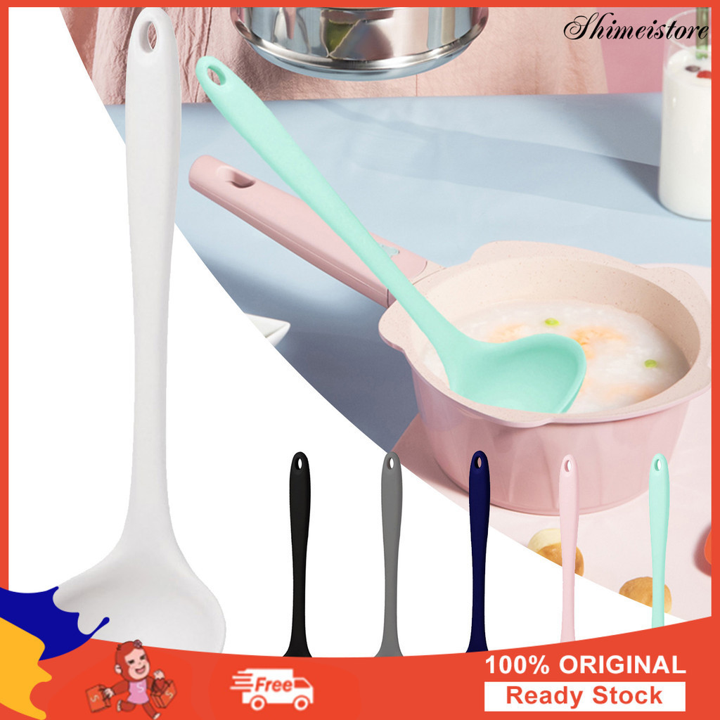[COD]℠Kitchen Ladle Anti-scald Flexible Silicone Long Handle Soup Scoop ...