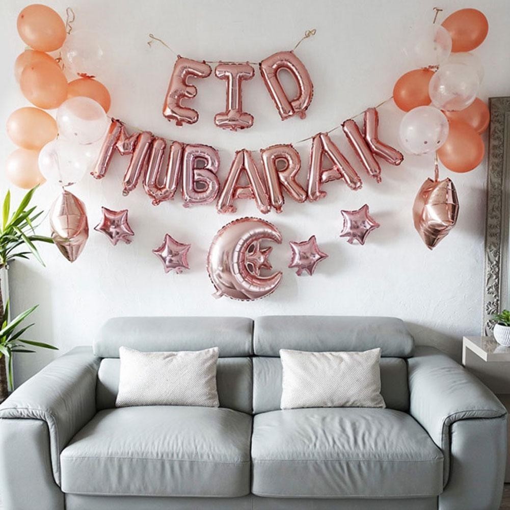 EID MUBARAK 16 Inch Moon Alphabet Balloon Set Star Moon Set Decoration ...