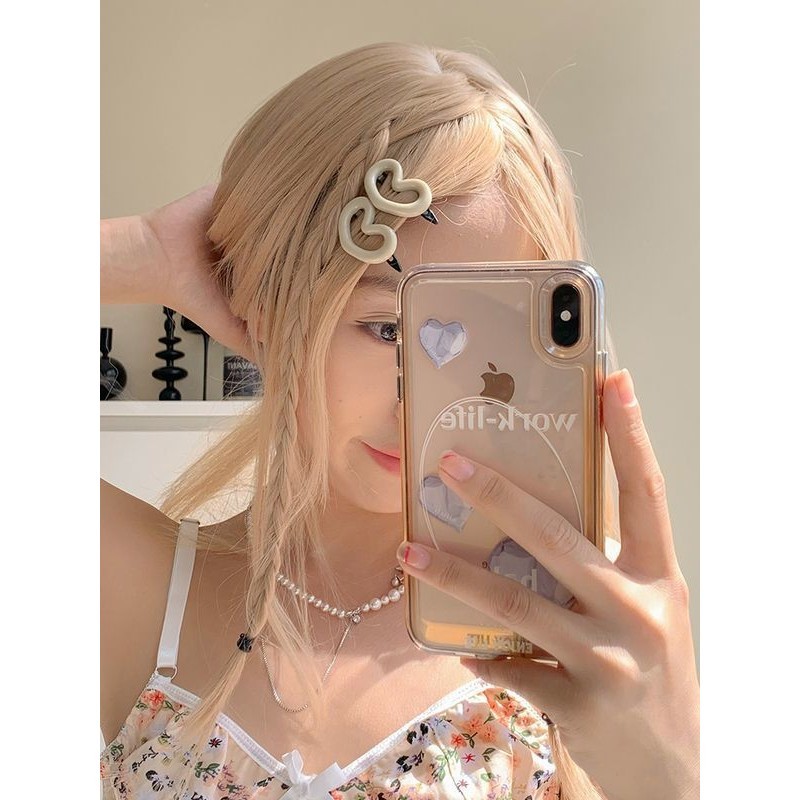 Pink Love Heart Hair Clip Girls Side Clip Cute Frog Buckle Bangs Clip ...