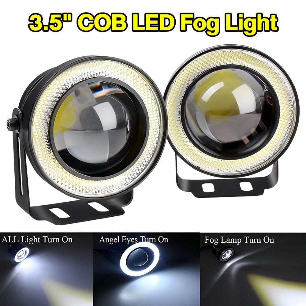 2pcs 3.5 inch Car COB LED Angel Eyes Fog Light Ring Lens Projector Halo Ring Fog Lamp | Shopee ...
