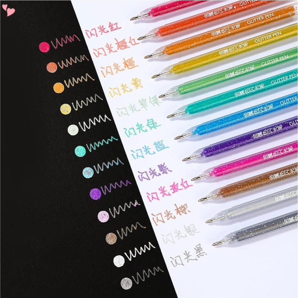 12 Colors Children Flash Pen Student Pearlescent Color Flash Gel Pen ...
