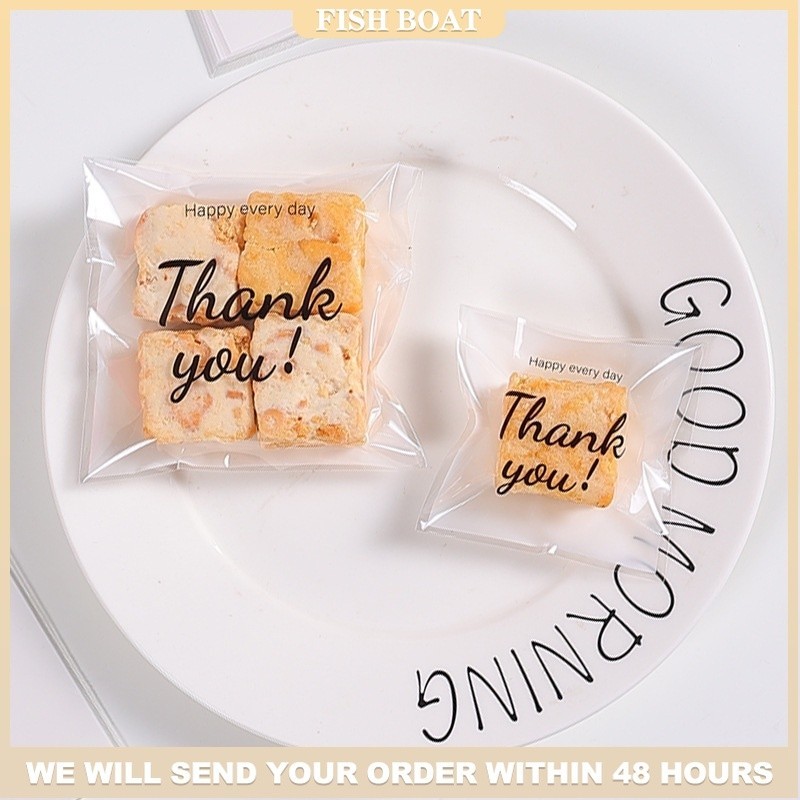 (100 PCS) Thank You Cute Food Packaging 7x7 cm Cookie Bag Resealable ...