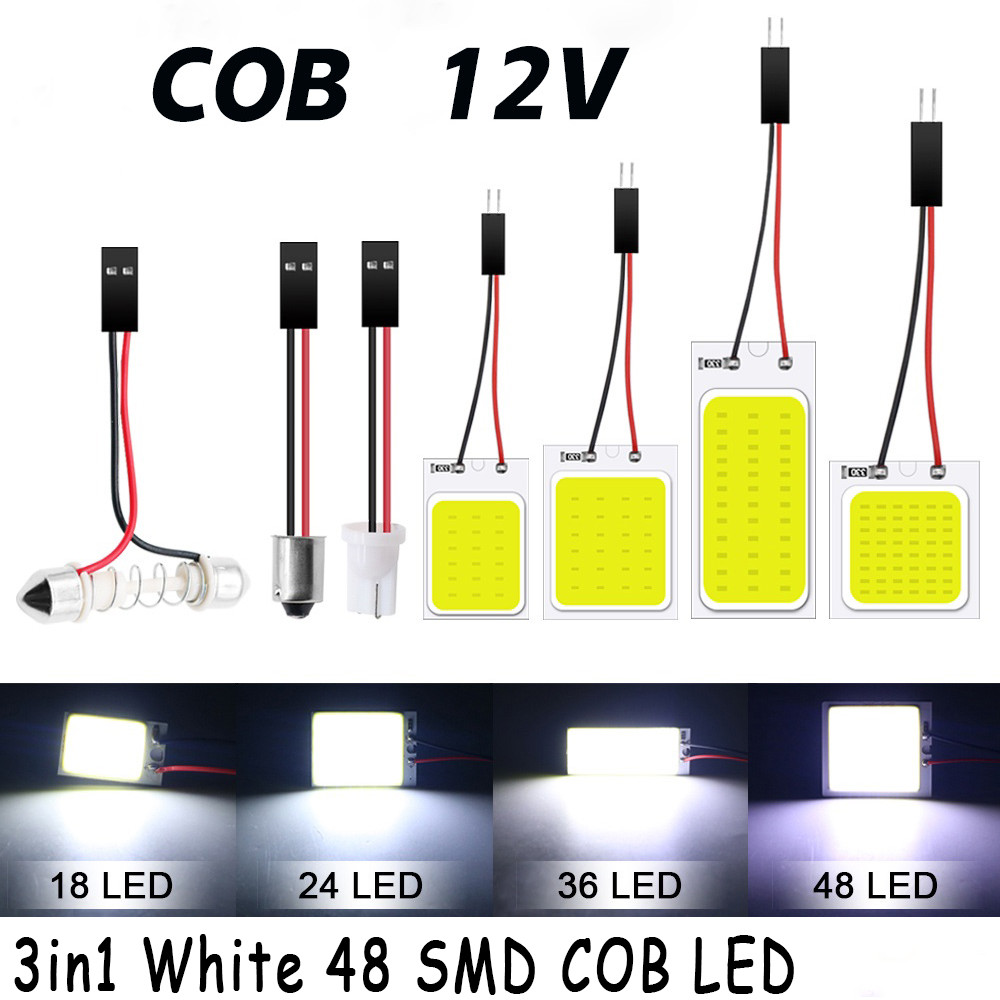 3IN1 White 48 SMD COB LED T10 4W 12V Car Interior Panel Light Dome Lamp ...