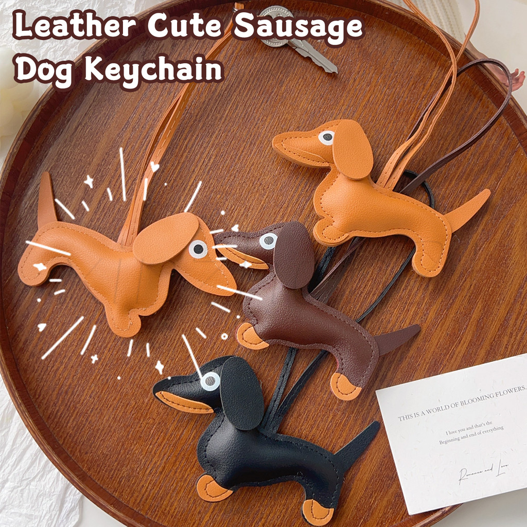 Classic Cute Leather Puppy Dog Keychain - for Bag, Key Chain - Keyring ...