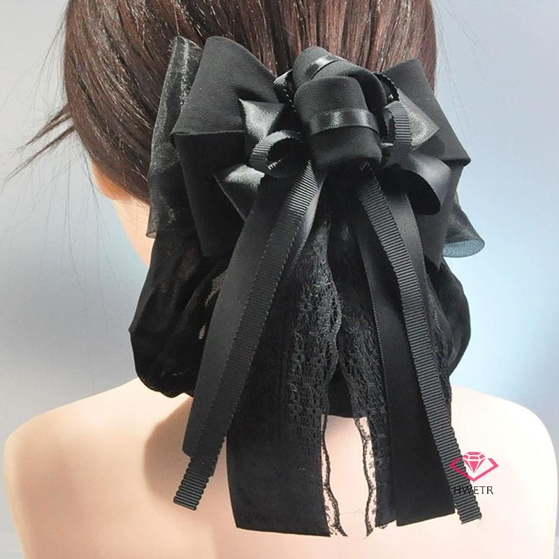 HWETR Women Hair Net Ribbon Bowknot Decor Net Hairgrip Nurse Hair Bow ...