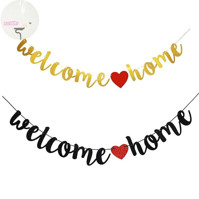 XOITR Welcome Home Banner Decoration Black Glitter Home Party Signs ...