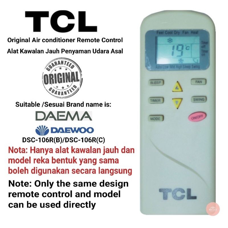 Original TCL air cond air conditioner Remote Control (Can Suitable ...