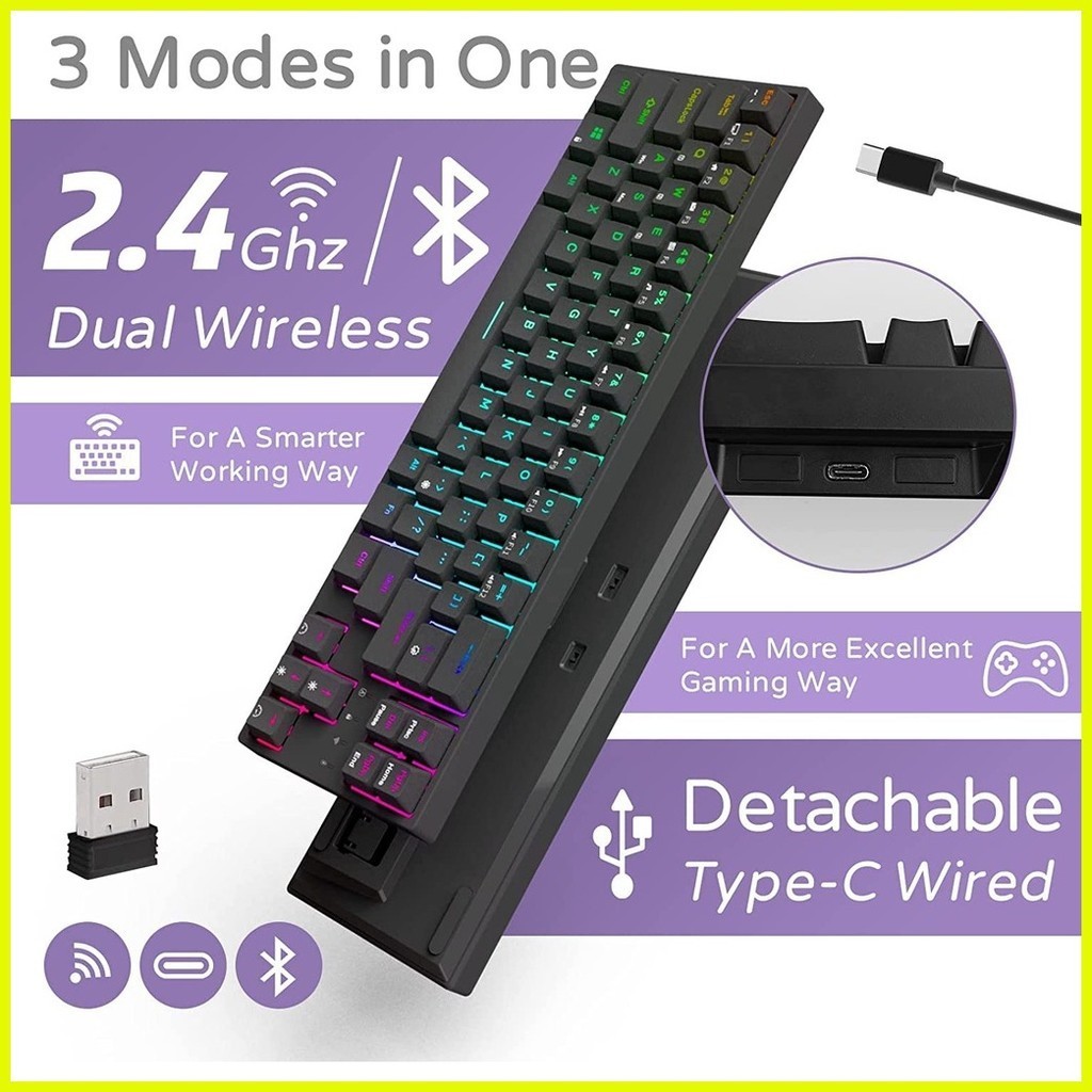 Royal Kludge RK RK68 Plus RK871 RGB 68 Keys TKL Hot Swappable Tri-Mode Mechanical Keyboard ...
