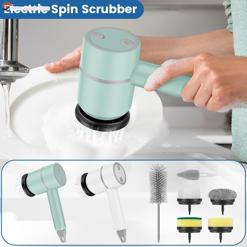 Electric Spin Scrubber with 6 Brush Heads 1200mAh Electric Rotary Brush ...