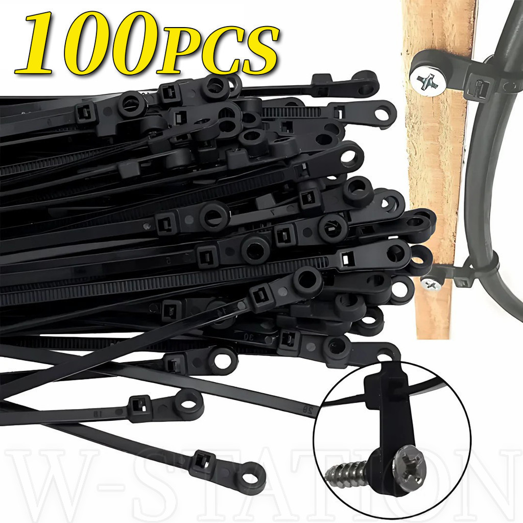 100Pcs Mountable Cable Ties with Screw Hole - Nylon Self Locking Loop Wrap - Household Wire ...