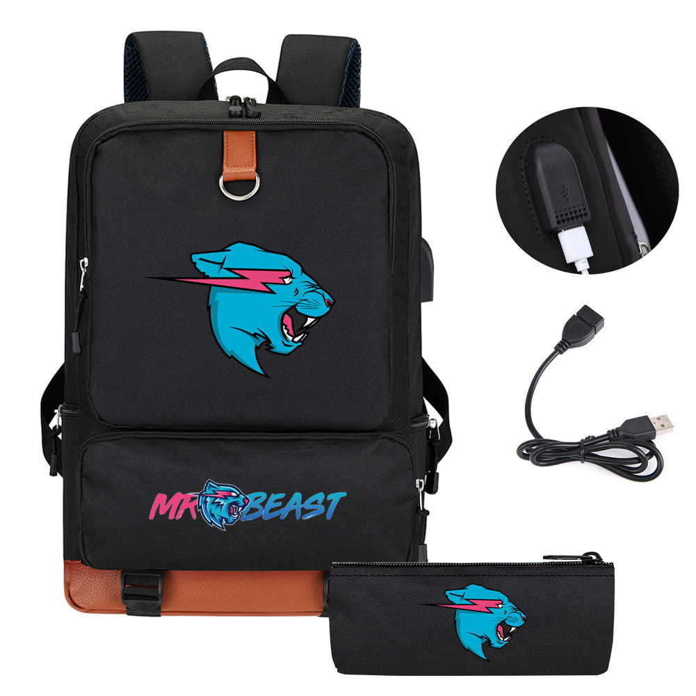 Mr Beast Lightning Cat Backpack USB Charging Unisex Travel Bag | Shopee ...