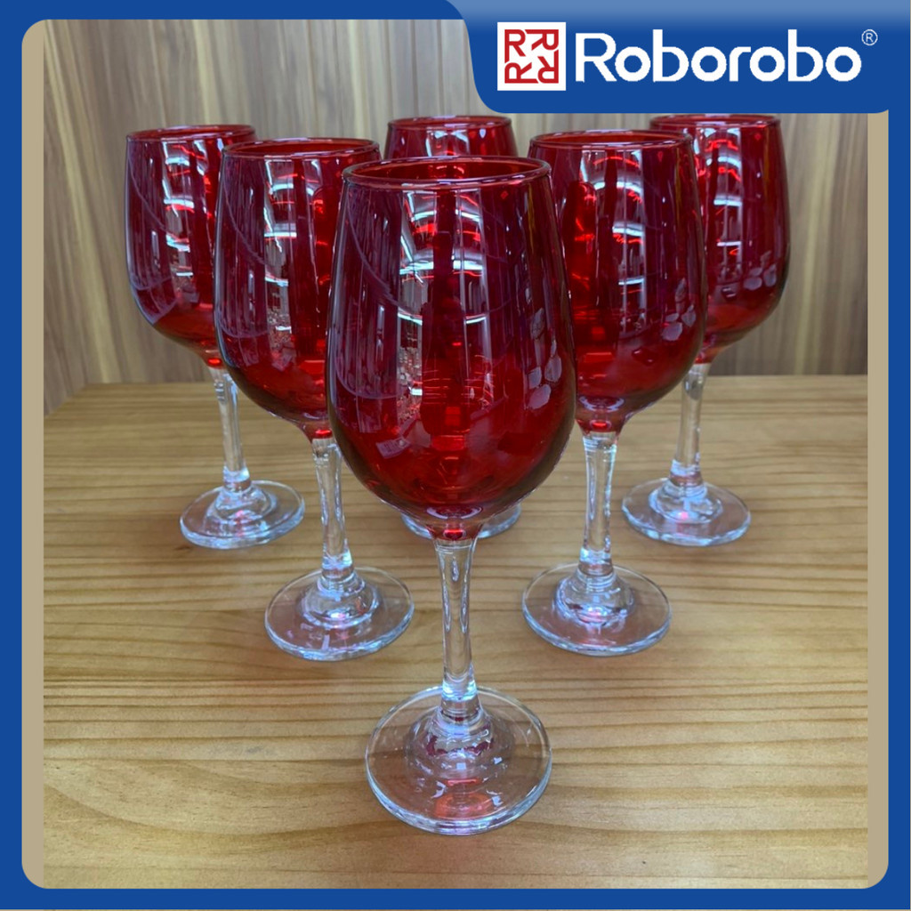 Roborobo Ruby Red | Amber 6pcs Set Vintage Crystal Wine Glass Crystal Clear Stem 8inch Wine ...