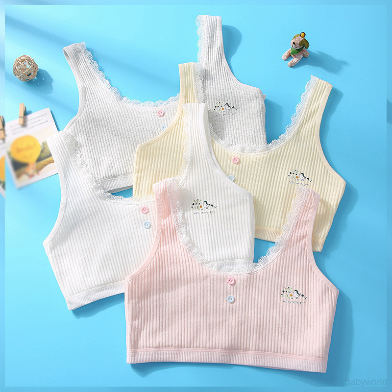 Children Girls Cotton Vest Lingerie Lace Trim Comfortable Puberty Girl ...