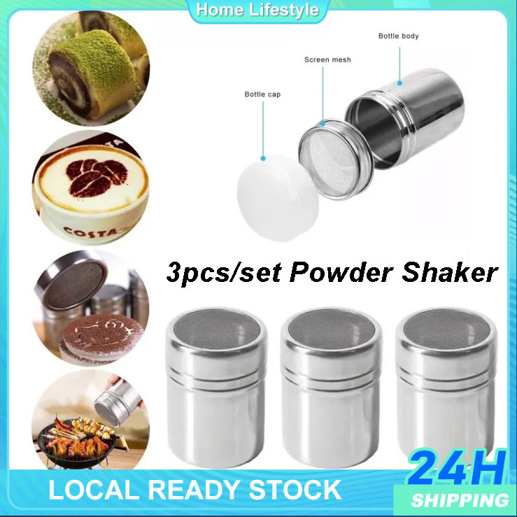 Powder Sugar Shaker with Lid Stainless Steel Powder Shaker Powder ...