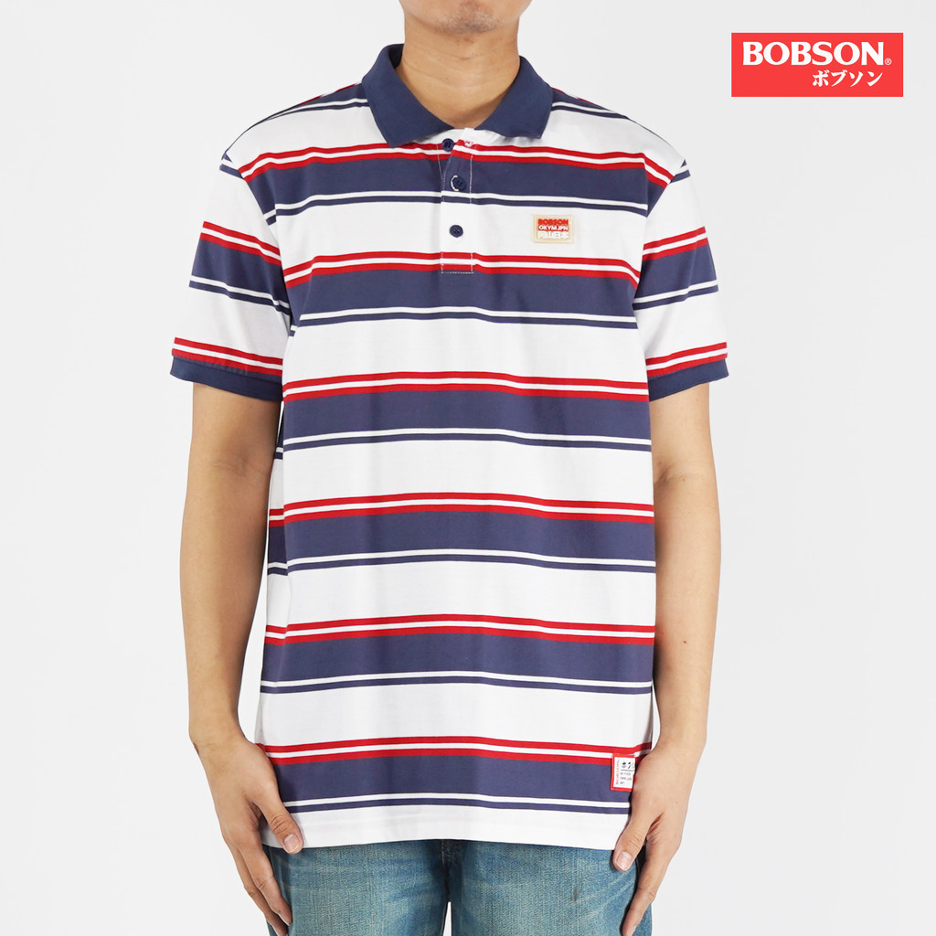 Bobson Japanese Men's Basic Striped Collared shirt for Men Trendy fashion Slim Fit 126573 (Navy ...