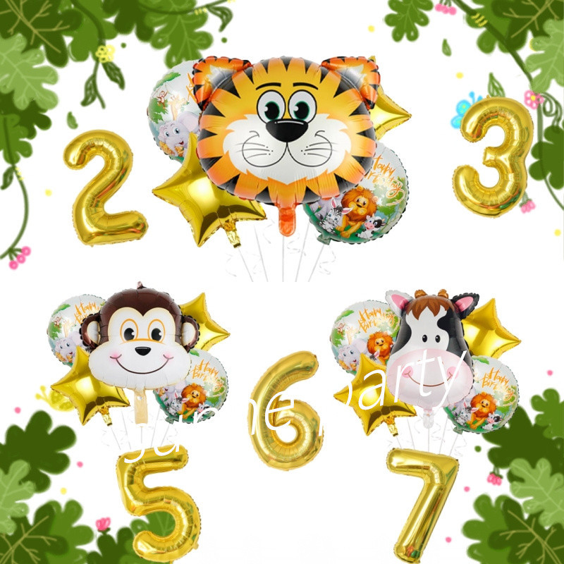Jungle Animal Theme Balloon Set for Birthday Party 32inch Gold Number ...