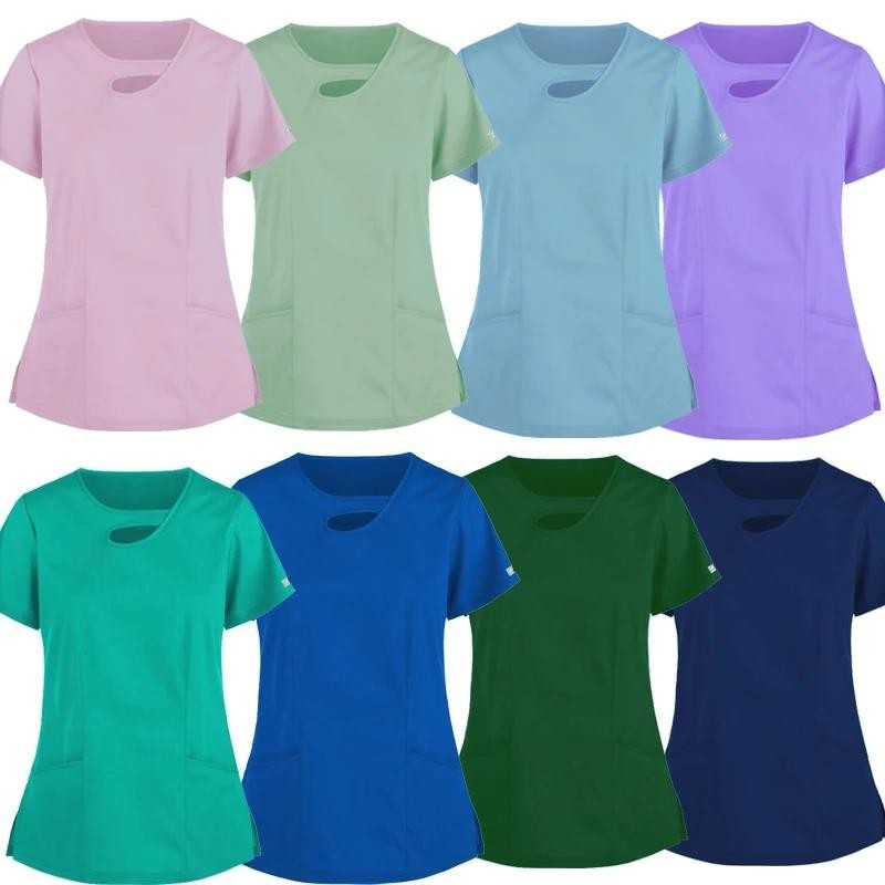1pc Top New Short Sleeve Scrubs Top with Pocket Medical Nurse Uniforms ...