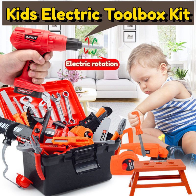 Kids Electric Toolbox Kit Engineer Simulation Repair Tool Drill ...