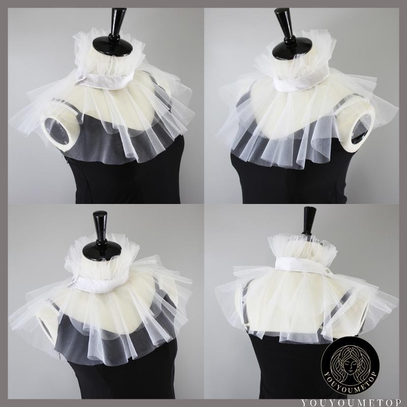 YOUYO Women Victorian Mesh Ruffled Fake Stand Collar Layered Tulle ...