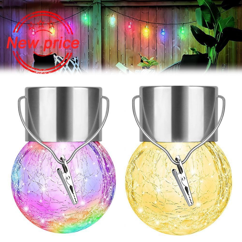 Outdoor Solar Glass Ball Pendant Light Cracked Ball Led Light Rattan ...