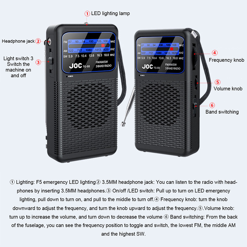Portable AM FM SW Radio Battery Operated Radio with LED Flashlight ...