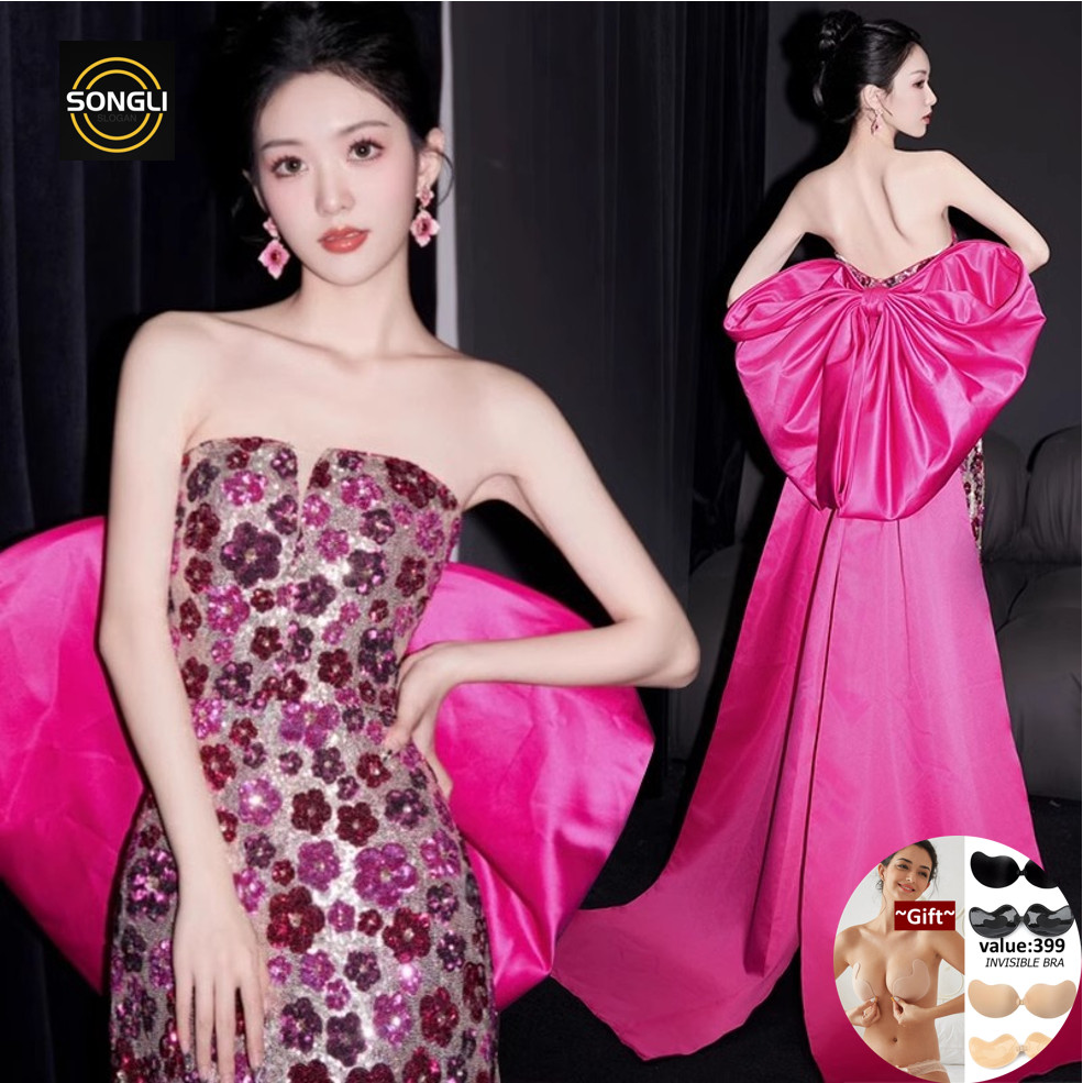 Rose Red Tail Gown For JS Prom Dress Banquet Evening Dress 2024 New ...