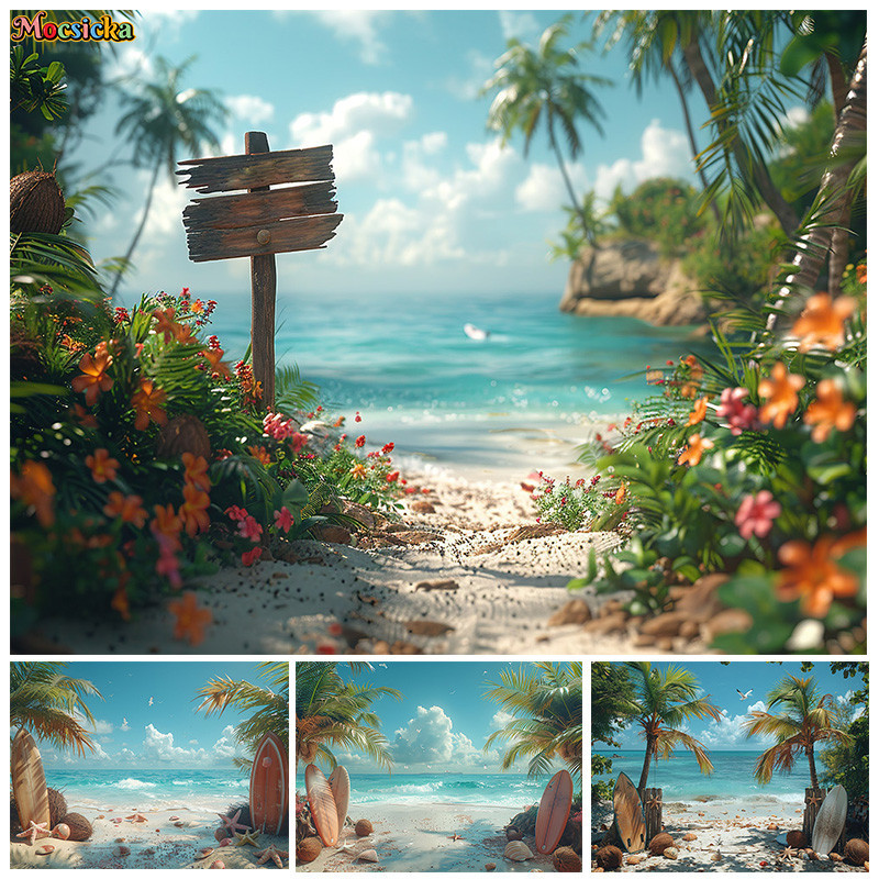 Summer Photography Backdrops Beach Party Surfboards Palm Tree Decor ...