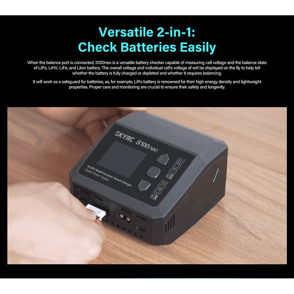 SkyRC S100neo Smart RC Balance Charger with AC100W DC200W 12A LiPo ...