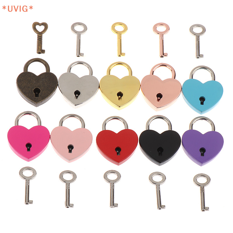 UVIG Heart Shape Padlock Luggage Hardware Locks W/Lock For Jewelry Box ...