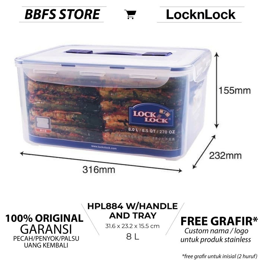 LOCKNLOCK Food Container 8L HPL884 HPL885 Rectangular Handy Airtight ...